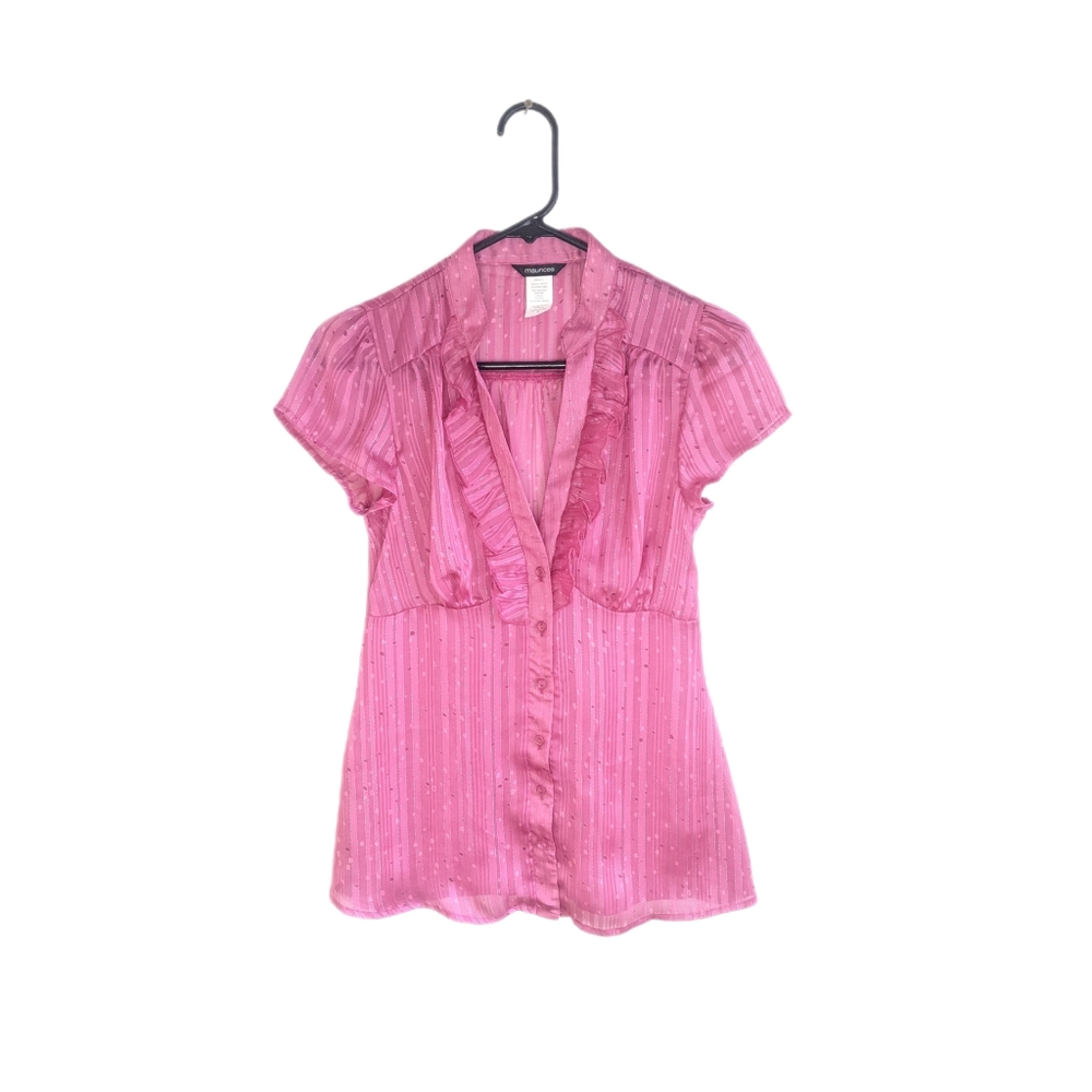 Early 2000s Hot Pink Sheer Polkadot/Striped Frilly Co… - Gem